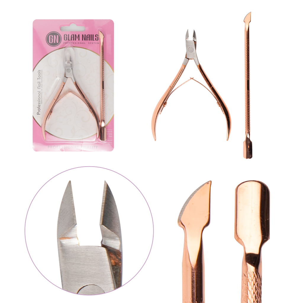Alicate + Empuja Cutícula Glam Nails - Rose Gold